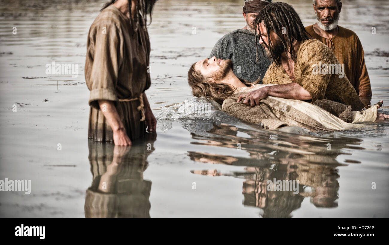 THE BIBLE, l-r: Diogo Morgado (as Jesus Christ), Daniel Percival (as John the Baptist), 2013 ...