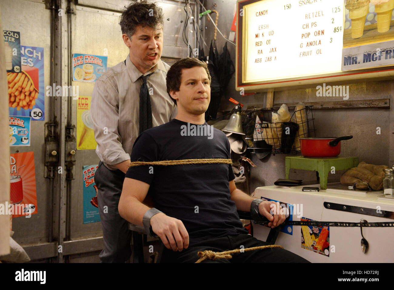 BROOKLYN NINE-NINE, (from left): Chris Parnell, Andy Samberg, 'Sabotage', (Season 2, ep. 219 ...