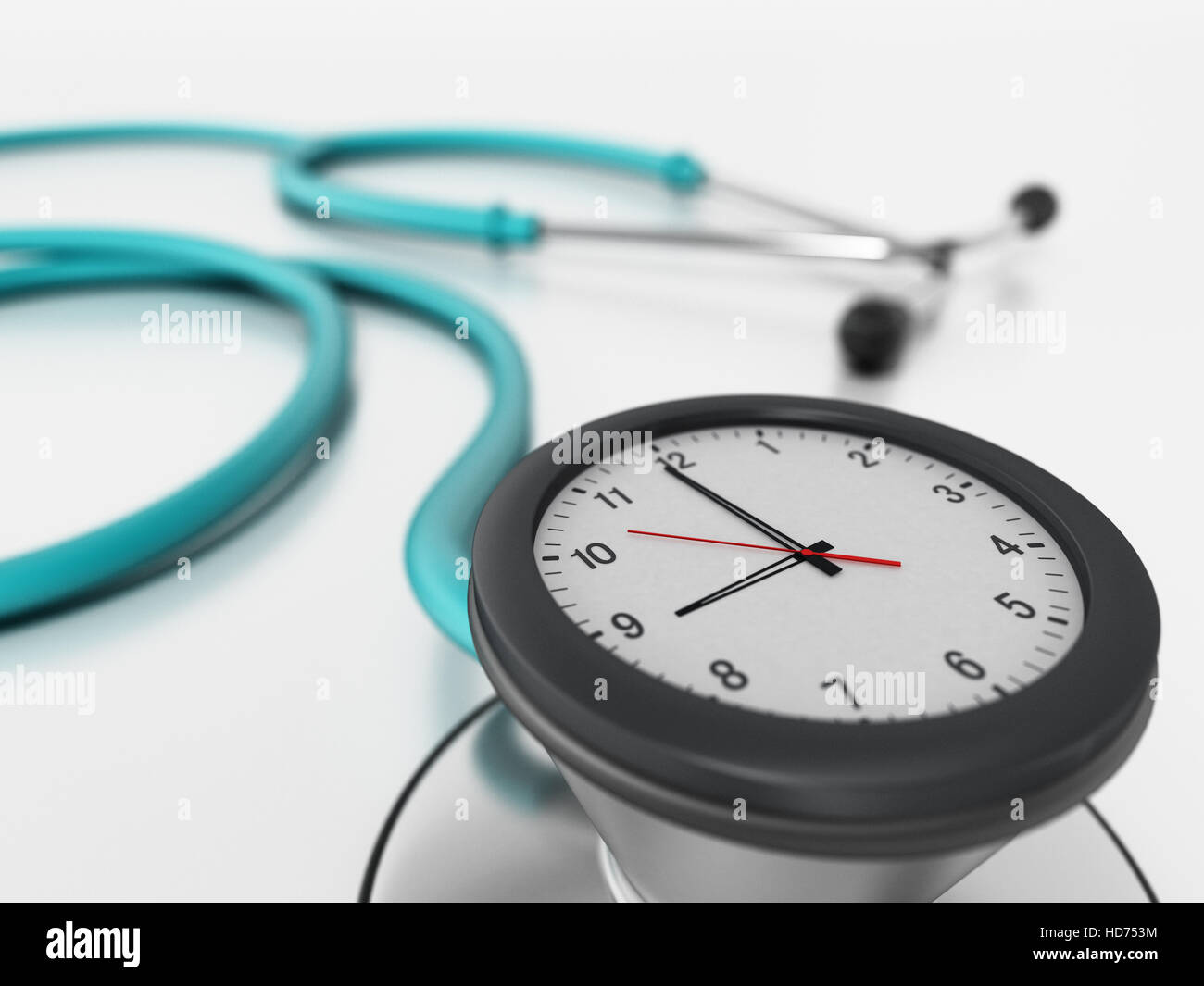 Clock connected to medical stethoscope. 3D illustration Stock Photo - Alamy