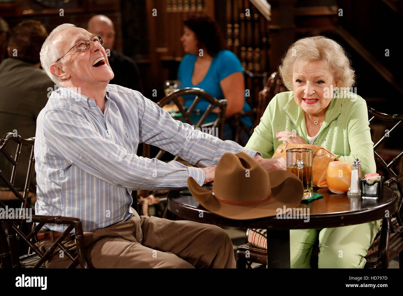 HOT IN CLEVELAND, l-r: John Mahoney, Betty White in 'Rusty Banks Rides Again' (Season 5, Episode ...