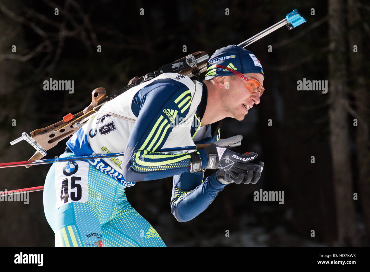 Pokljuka, Slovenia. 09th Dec, 2016. Semenov Sergey of Ukraine on the course during men 10 km ...