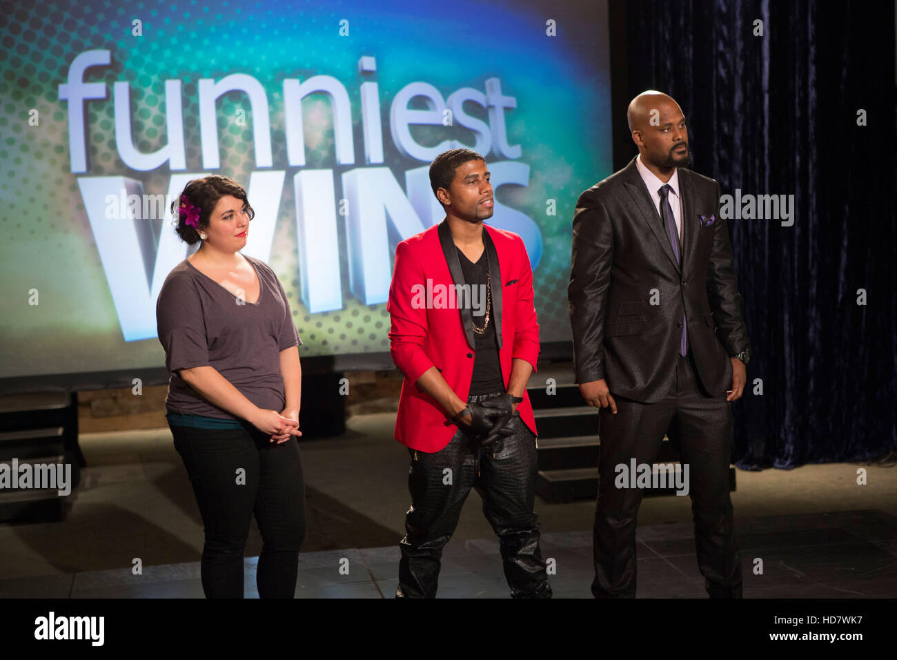 FUNNIEST WINS, (from left): contestants Jenny Zigrino, Billy Sorrells ...