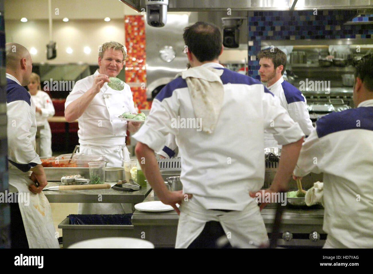 HELL'S KITCHEN, Gordon Ramsay (2nd from left), questioning the Blue ...