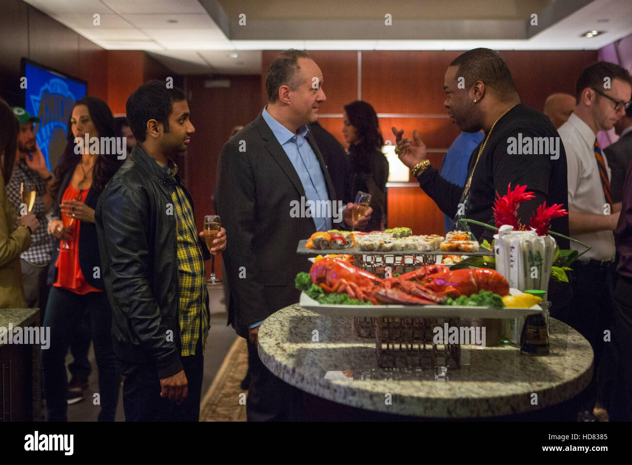 MASTER OF NONE, (from left): Aziz Ansari, Adam Grupper, Busta Rhymes ...
