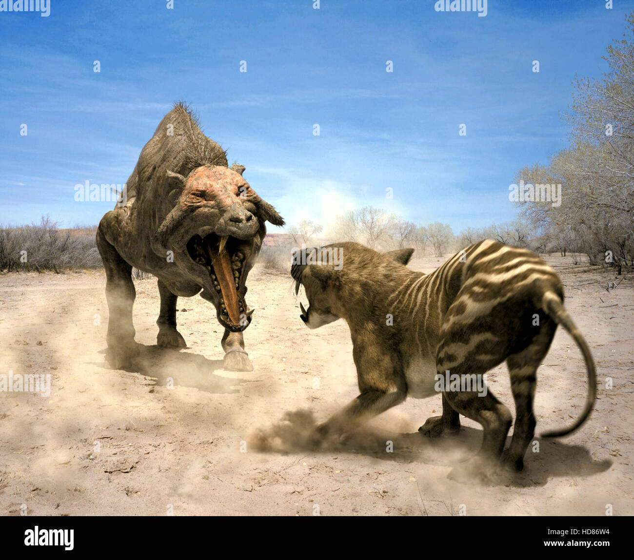 PREHISTORIC PLANET, Entelodon fighting Hyaenodon, 2002 Stock Photo - Alamy