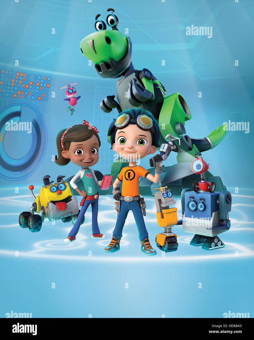 RUSTY RIVETS, (from left): Bytes, Ruby, Whirly (flying above), Rusty ...