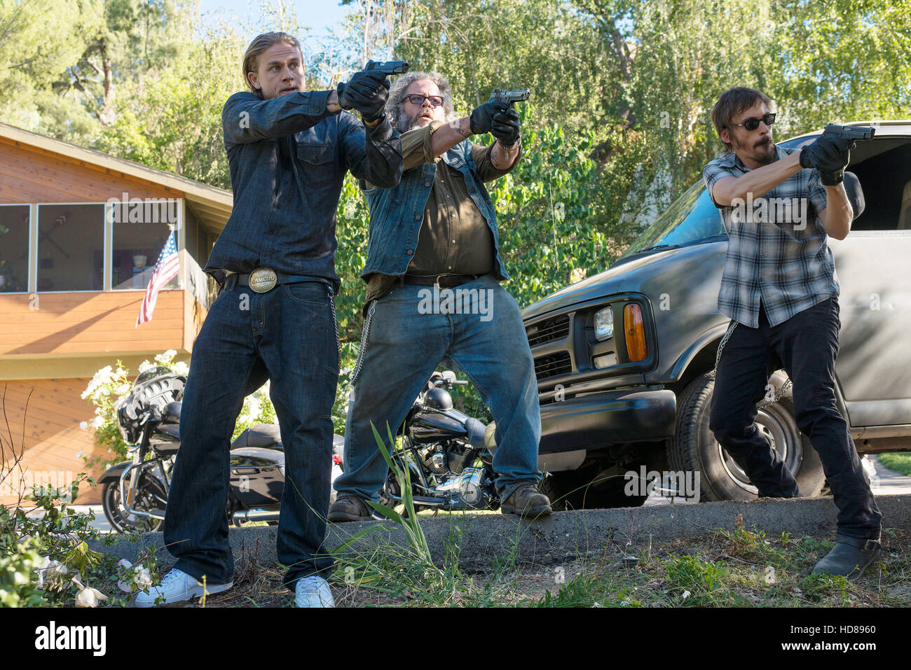 SONS OF ANARCHY, l-r: Charlie Hunnam, Mark Boone Junior, Niko Nicotera ...