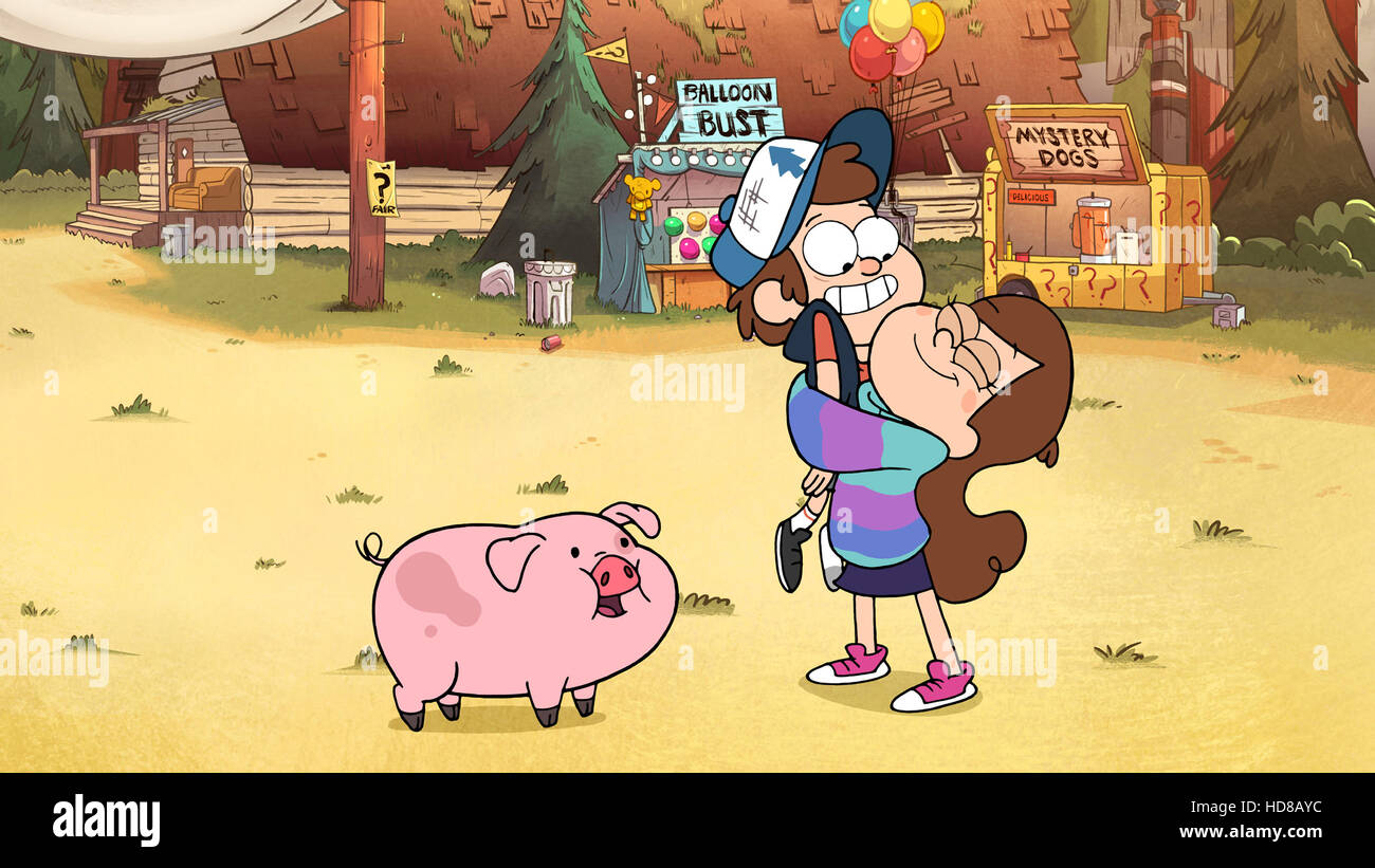 GRAVITY FALLS, (from left): Waddles, Dipper, Mabel, 'Time Traveler's ...