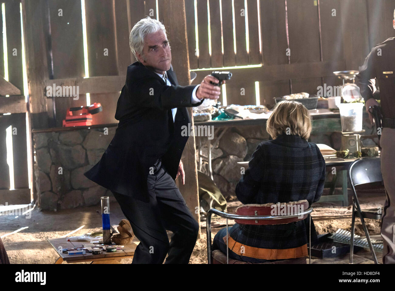 JUSTIFIED, (from left): Sam Elliott, Joelle Carter (back to camera ...