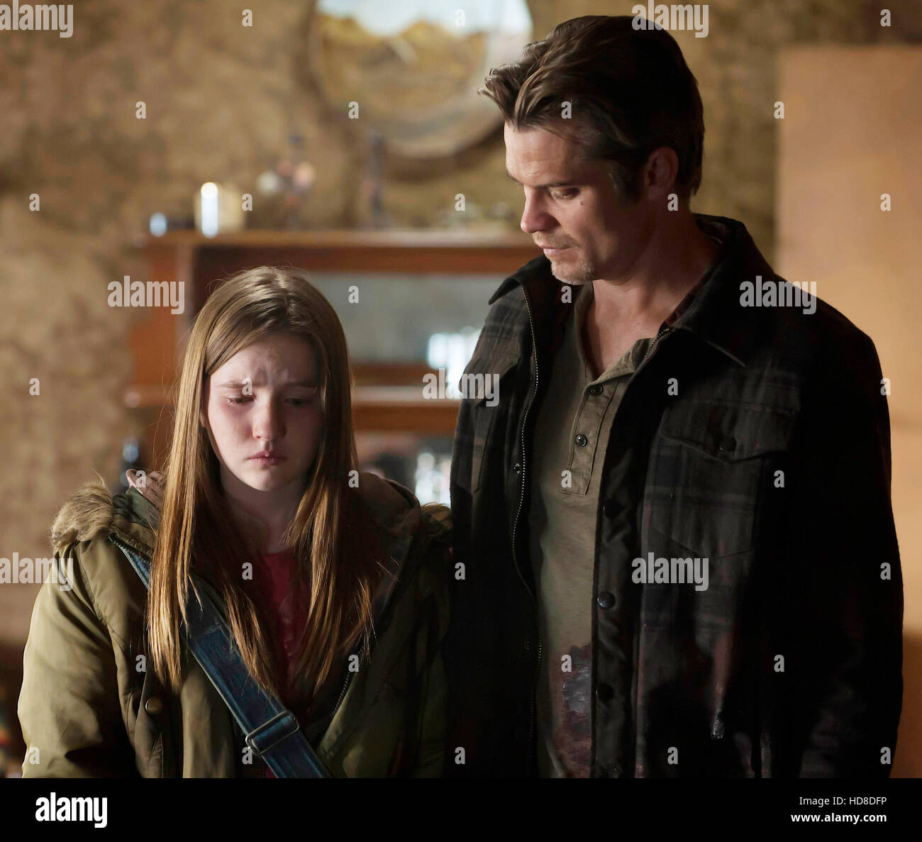 JUSTIFIED, (from left): Kaitlyn Dever, Timothy Olyphant, 'Bloody Harlan ...