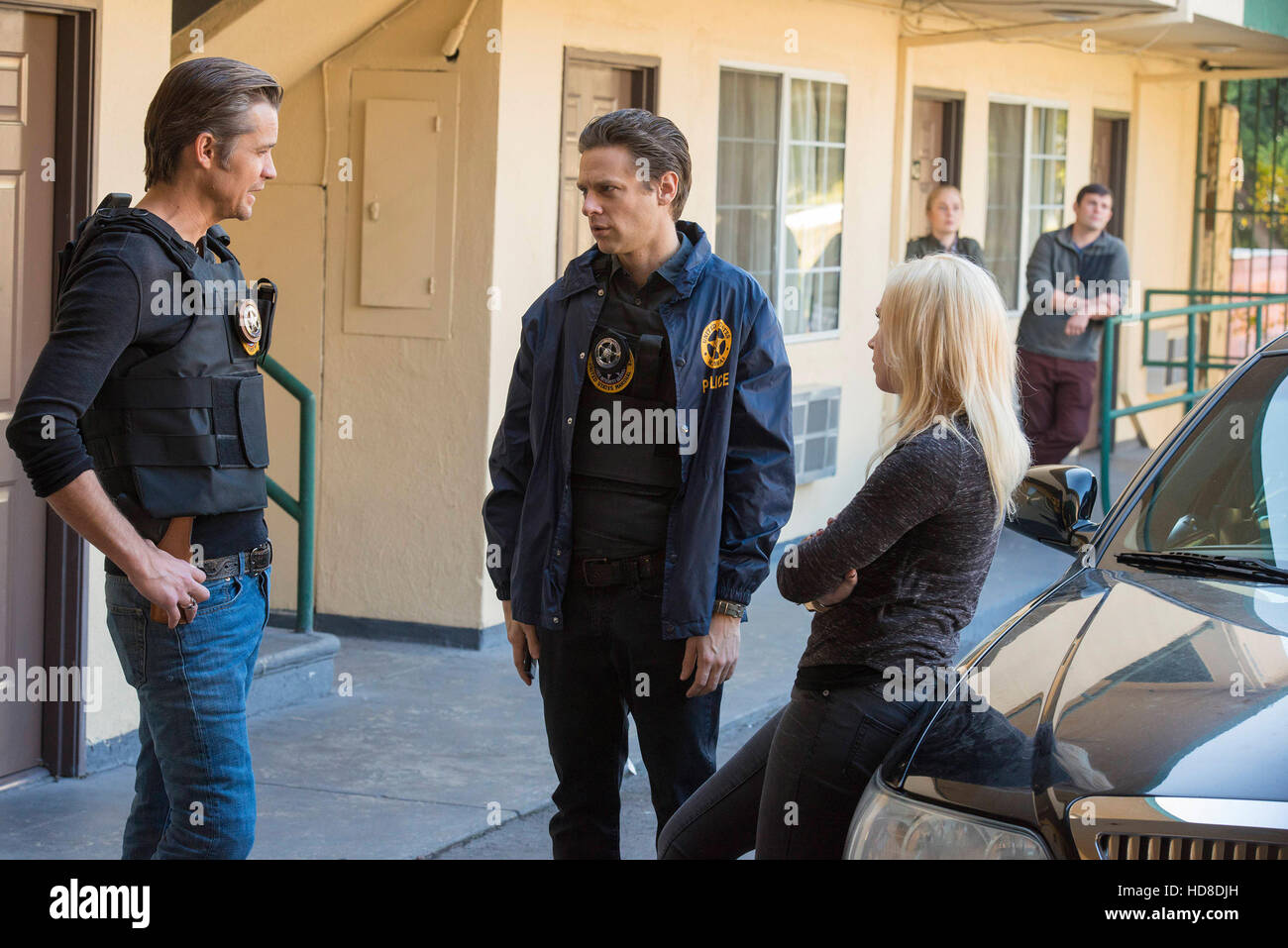JUSTIFIED, l-r: Timothy Olyphant, Jacob Pitts, Adrienne Frantz in 'Raw ...