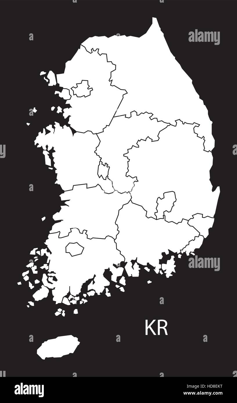 South Korea regions Map black and white illustration Stock Vector Image ...