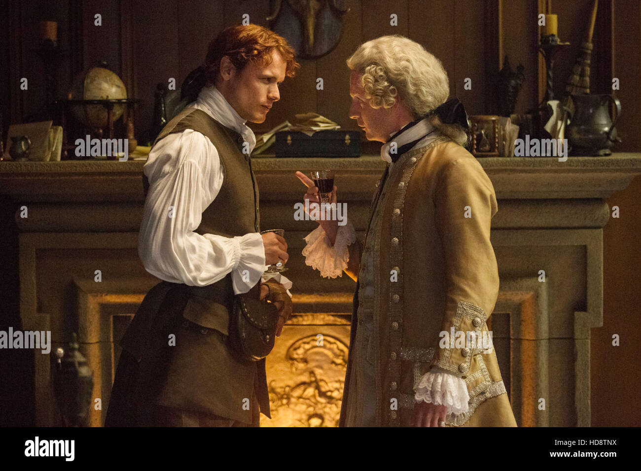 OUTLANDER, l-r: Sam Heughan, Simon Callow in 'Untimely Resurrection ...