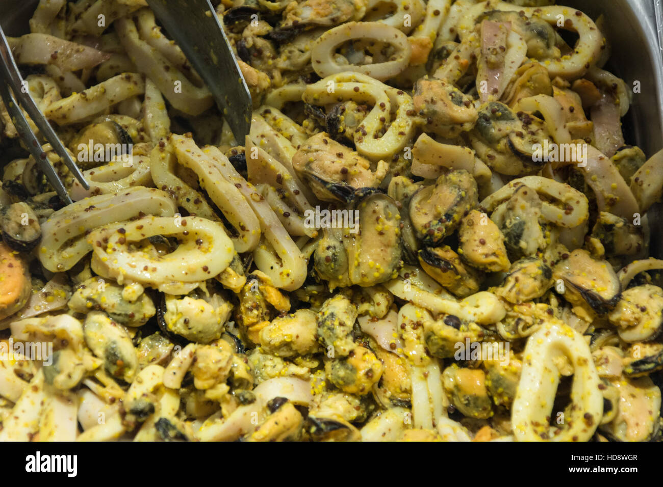 cooked seafood, calamari and mussels Stock Photo - Alamy