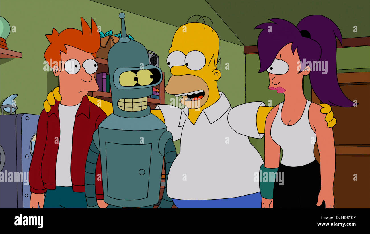 THE SIMPSONS, (from left): Philip J. Fry, Bender, Homer Simpson ...