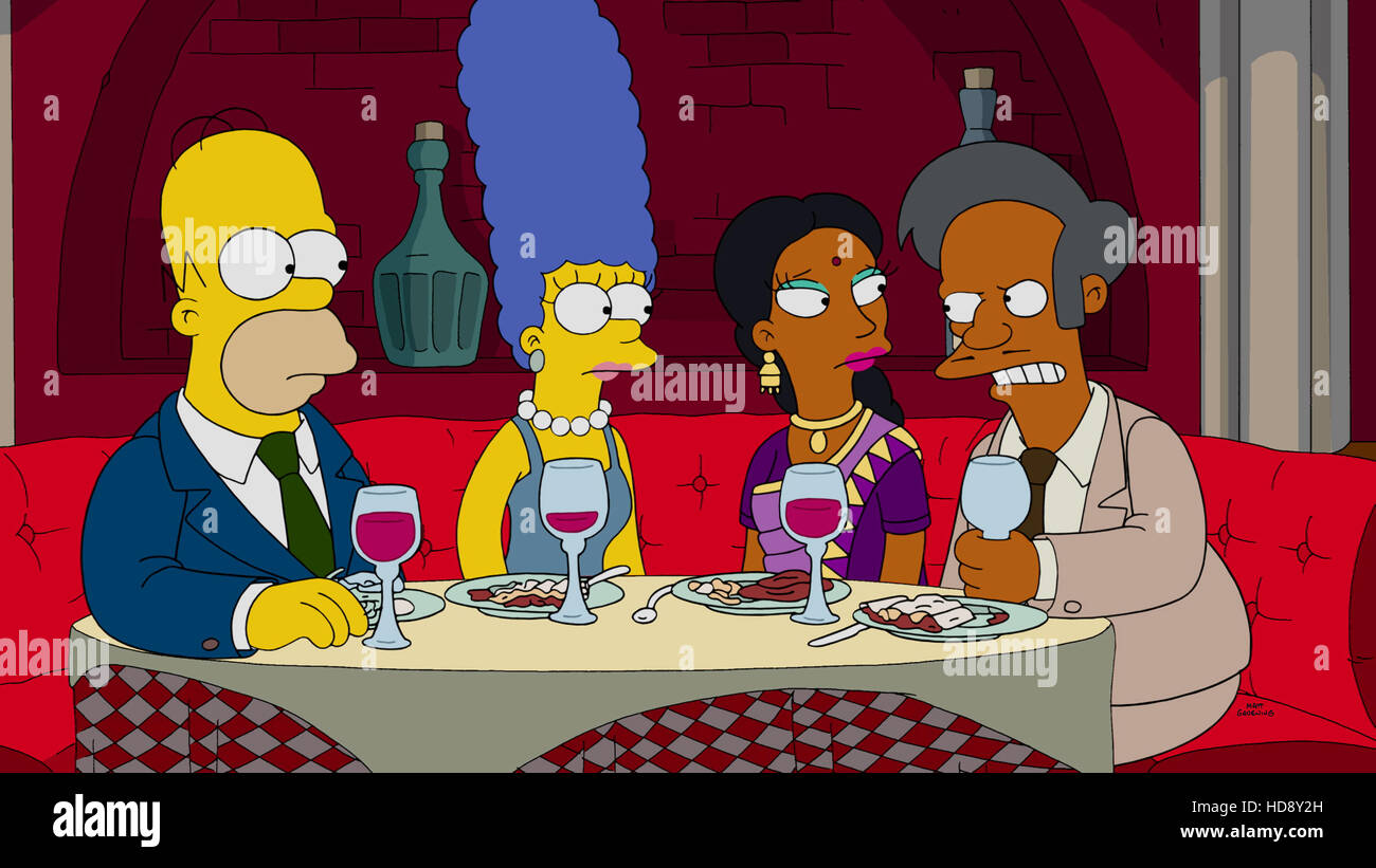 THE SIMPSONS, l-r: Homer Simpson, Marge Simpson, Manjula, Apu ...