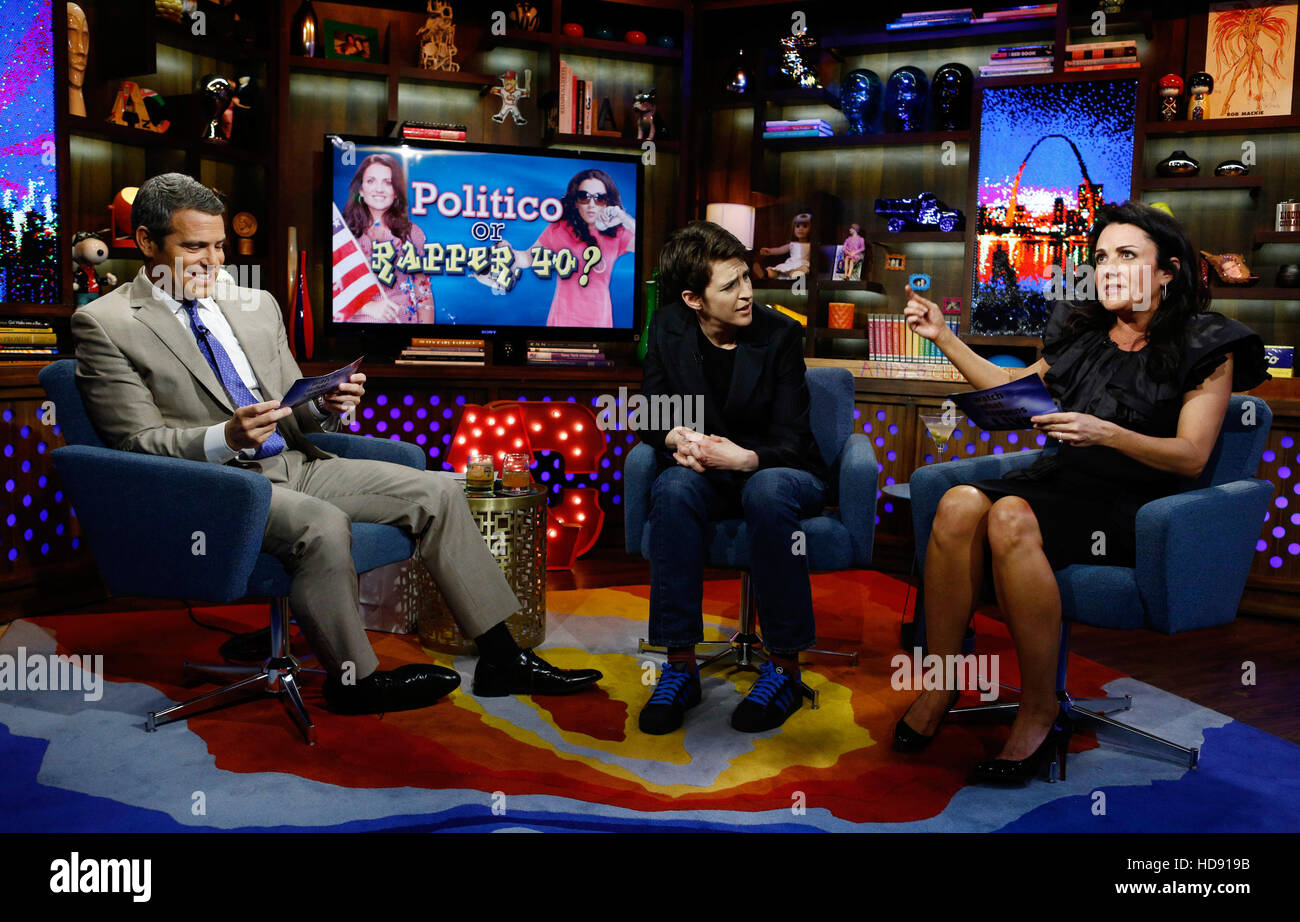 WATCH WHAT HAPPENS LIVE, (from left): host Andy Cohen, Rachel Maddow ...