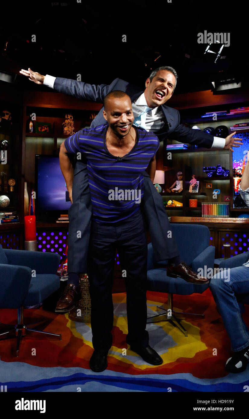 WATCH WHAT HAPPENS LIVE, (from left): Donald Faison, host Andy Cohen ...