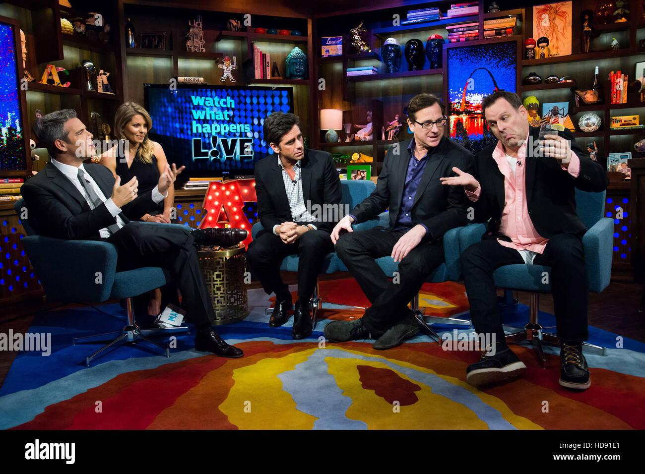 WATCH WHAT HAPPENS LIVE, l-r: Andy Cohen, Candace Cameron Bure, John ...