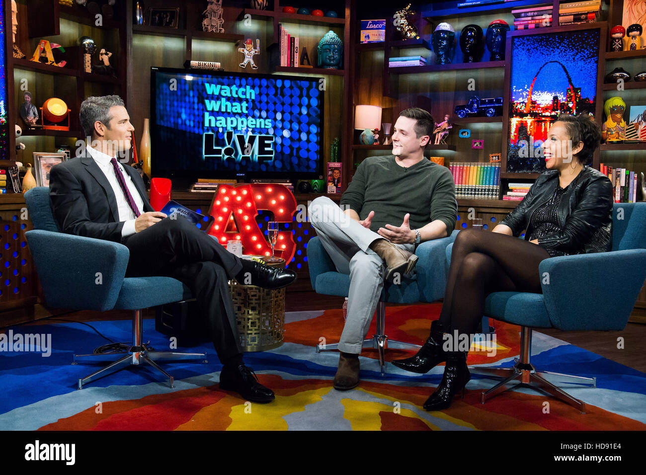 WATCH WHAT HAPPENS LIVE, l-r: Andy Cohen, Nicholas Elmi, Nina Compton ...