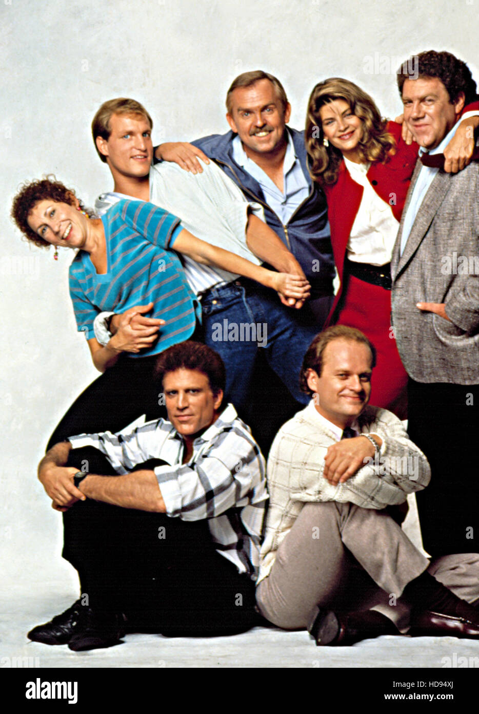 CHEERS, 1982-93, cast shot, Kirstie Alley, Ted Danson, Woody Harrelson ...