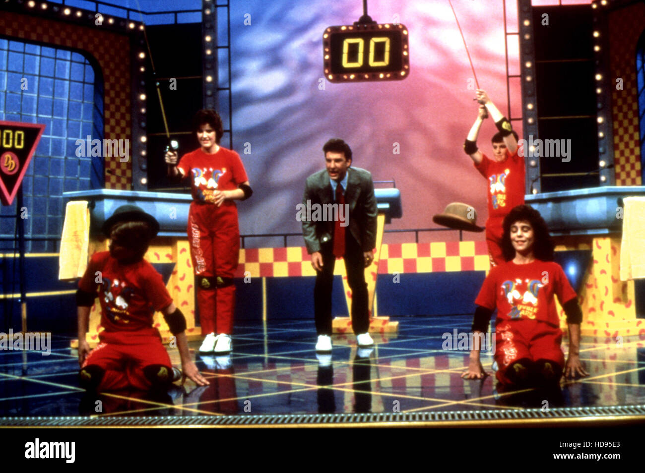 DOUBLE DARE, host Marc Summers (center), with contestants, 1986-88 ...