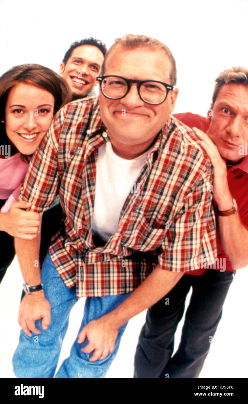 THE DREW CAREY SHOW, Christa Miller, Diedrich Bader (rear), Drew Carey ...