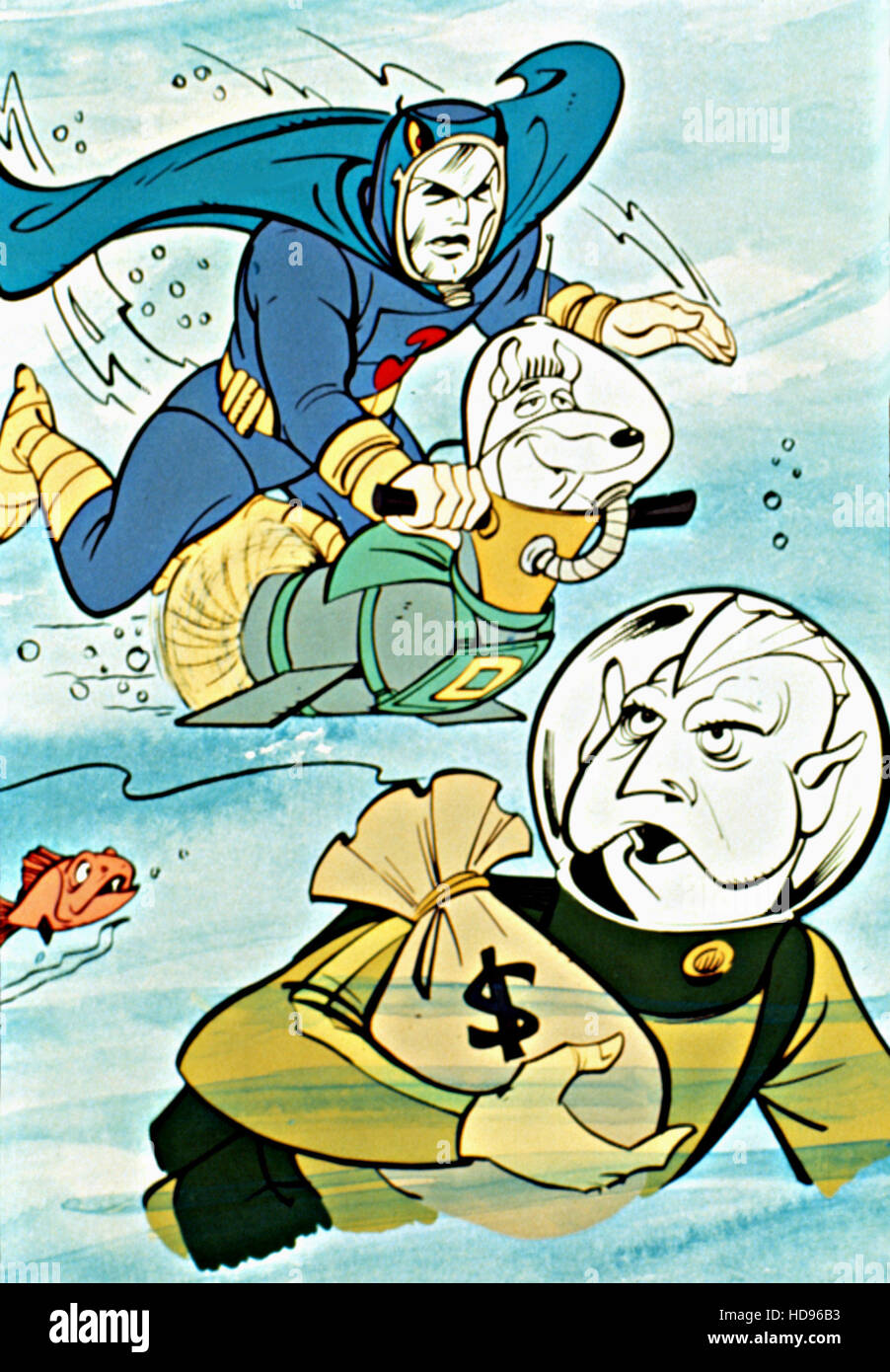 DYNOMUTT, and Blue Falcon catch a villain with the money, 1983 Stock ...