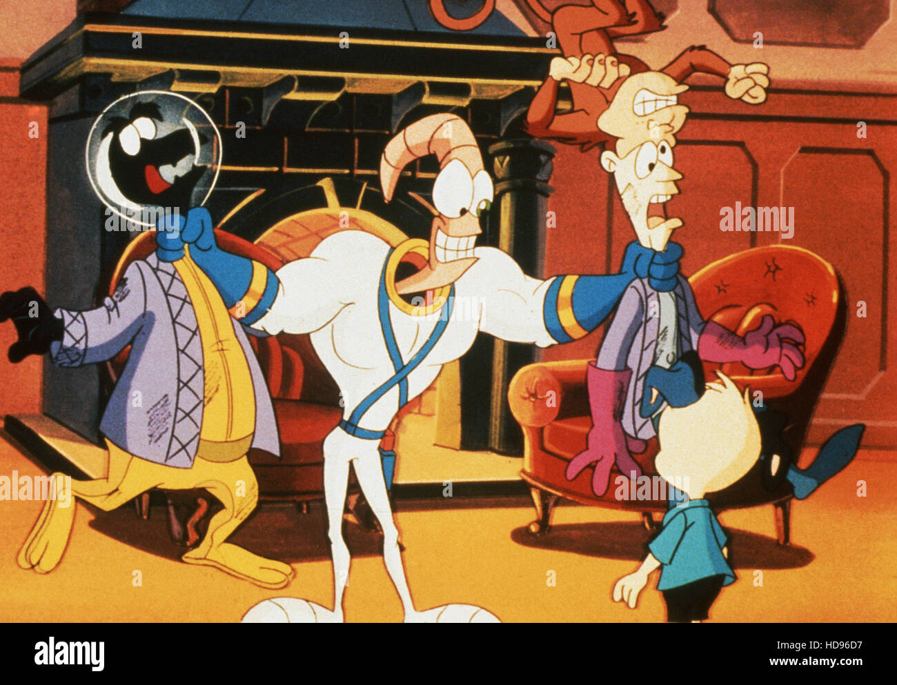 EARTHWORM JIM, (from left): Psy-Crow, Earthworm Jim, Professor Monkey ...