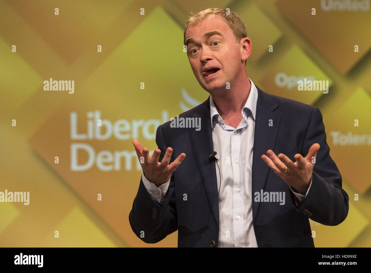 Tim Farron, leader of the Liberal Democrats, during a question-and ...