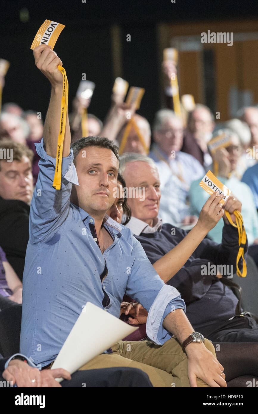 Alex Cole-Hamilton, Liberal Democrat MSP, listening as Willie Rennie ...