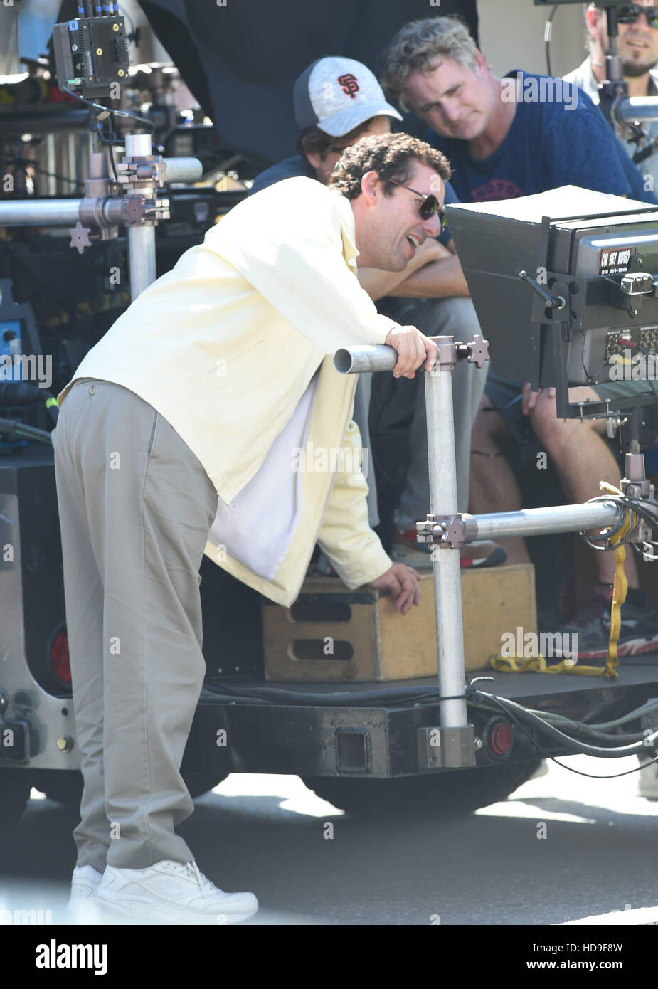 Adam Sandler on the set of his new film 'Sandy Wexler' Featuring: Adam ...