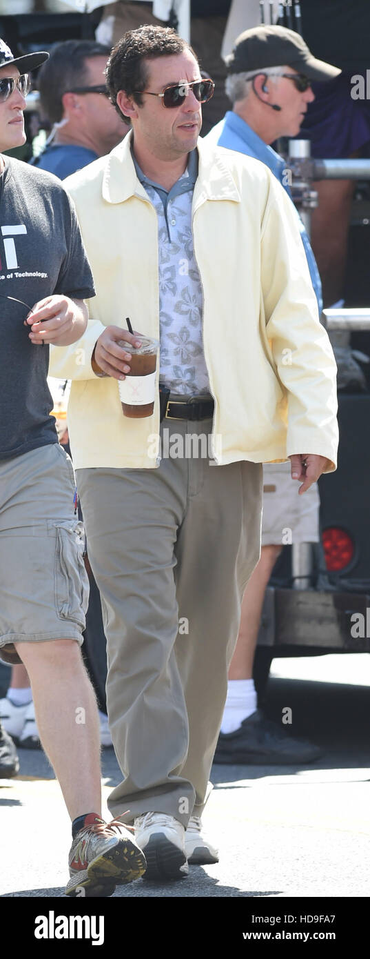 Adam Sandler on the set of his new film 'Sandy Wexler' Featuring: Adam ...