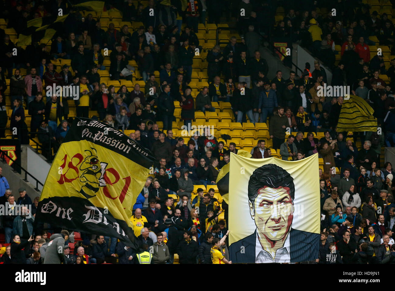 Watford fans pictured during the Premier League match at Vicarage Road ...