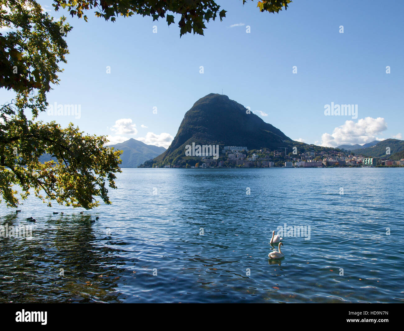 Lugano, Switzerland Parco Ciani and lake view, Monte San Salvatore and ...