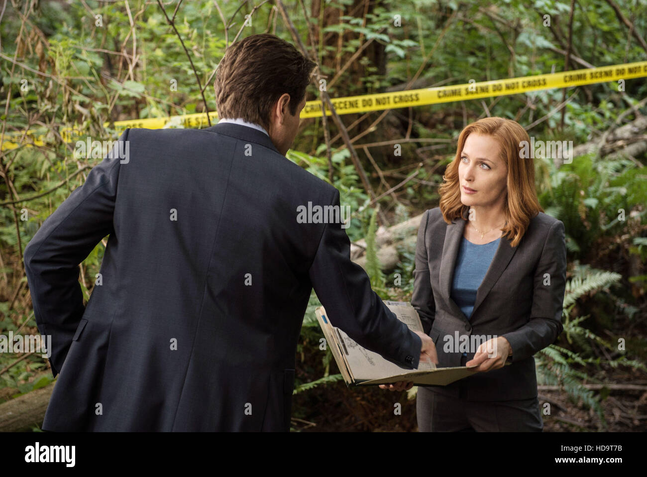 THE X-FILES, (from left): David Duchovny (back to camera), Gillian ...