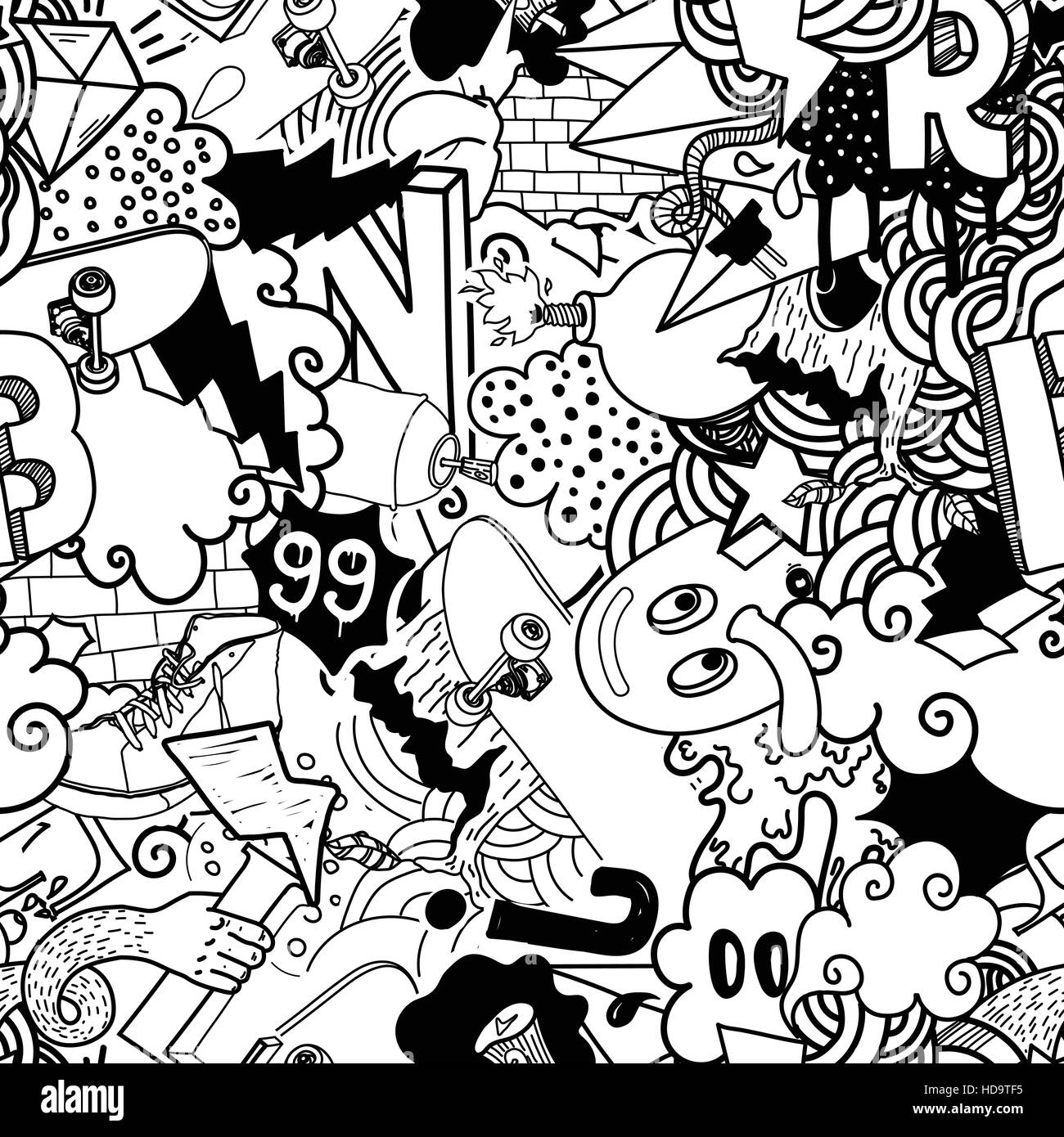 Graffiti wallpaper Black and White Stock Photos & Images - Alamy