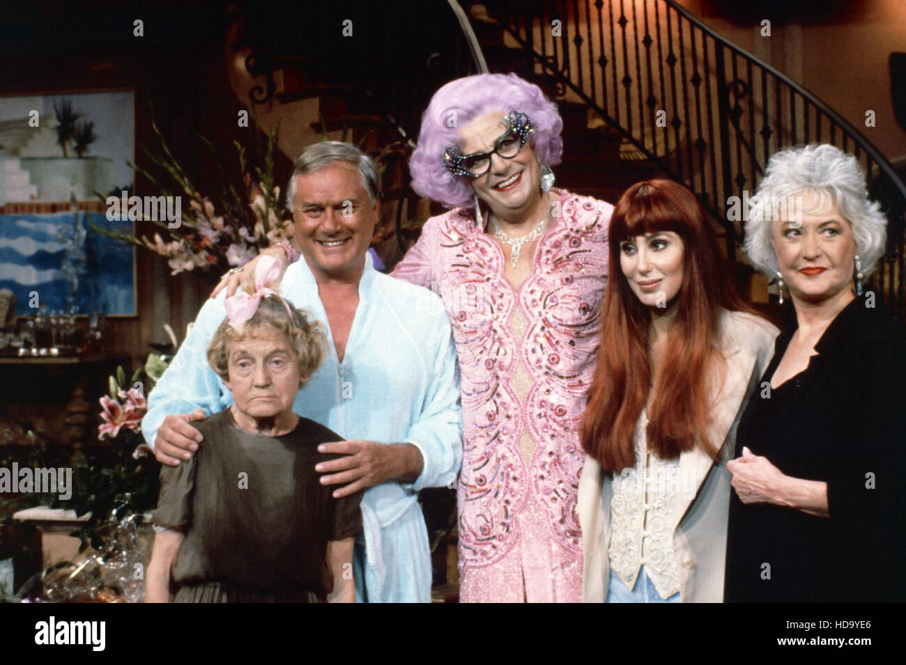 DAME EDNA'S HOLLYWOOD, from left: Emily Perry, Larry Hagman, Dame Edna ...