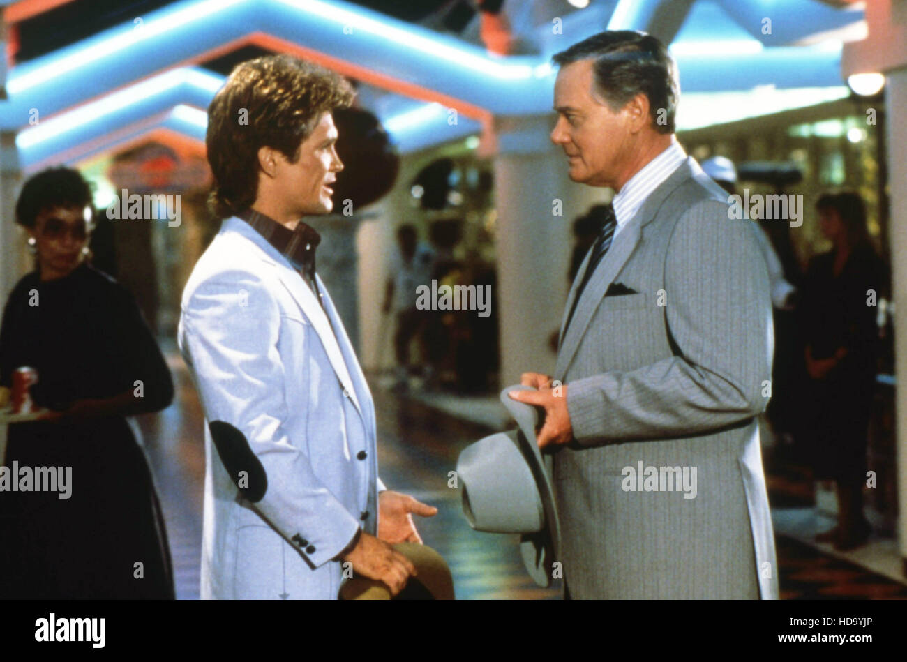 DALLAS, from left: Andrew Stevens, Larry Hagman, 1978-91 Stock Photo ...