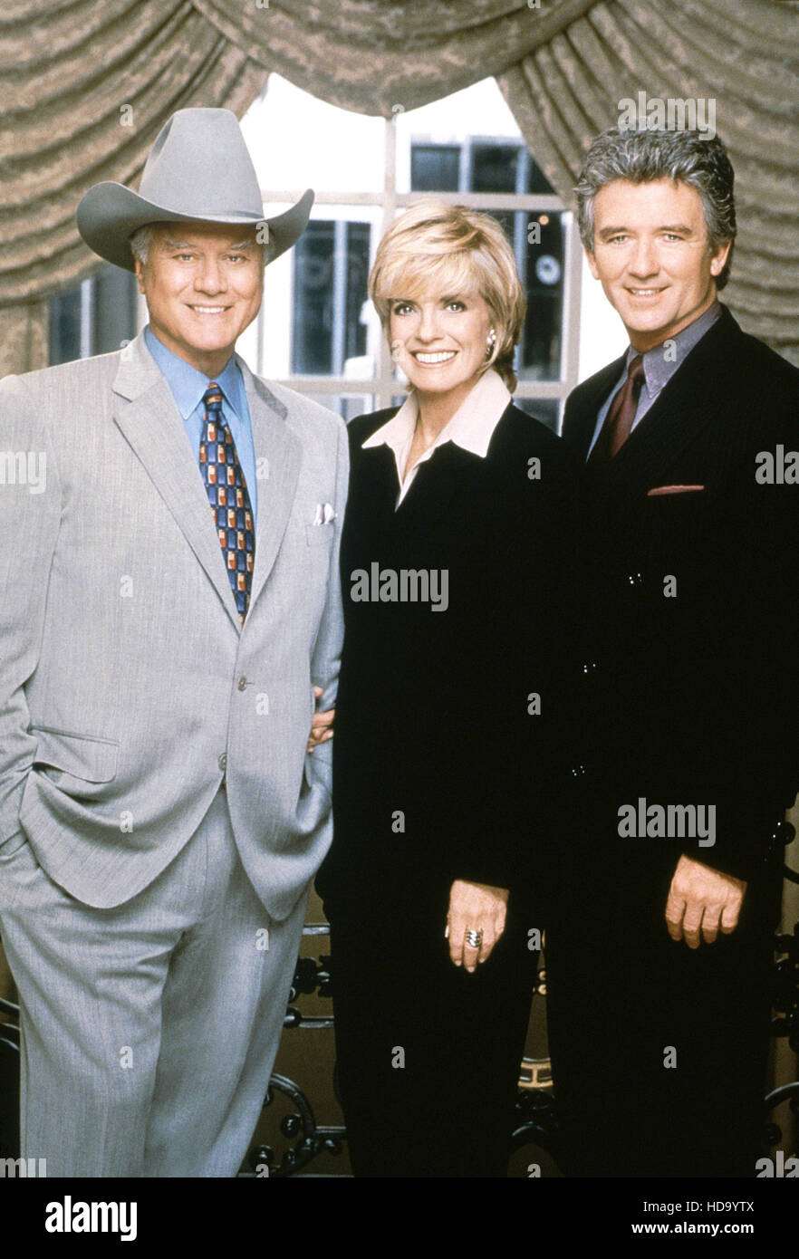 DALLAS: WAR OF THE EWINGS, (from left): Larry Hagman, Linda Gray ...
