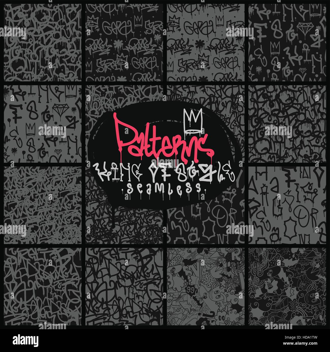 Big set of seamless patterns graffiti style Stock Vector Image & Art ...