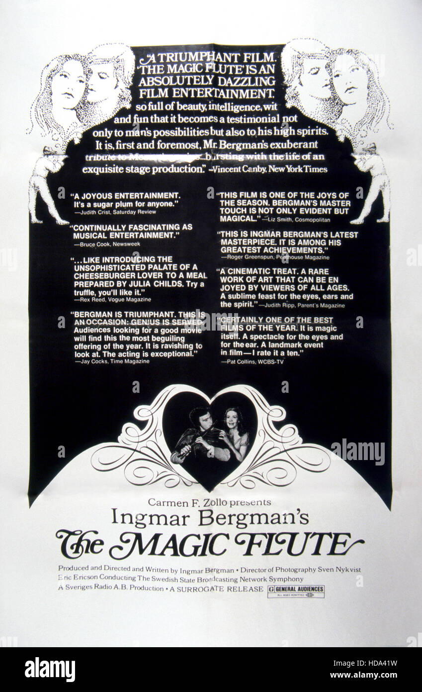 THE MAGIC FLUTE, poster, from left: Josef Kostlinger, Irma Urrila, 1975 ...