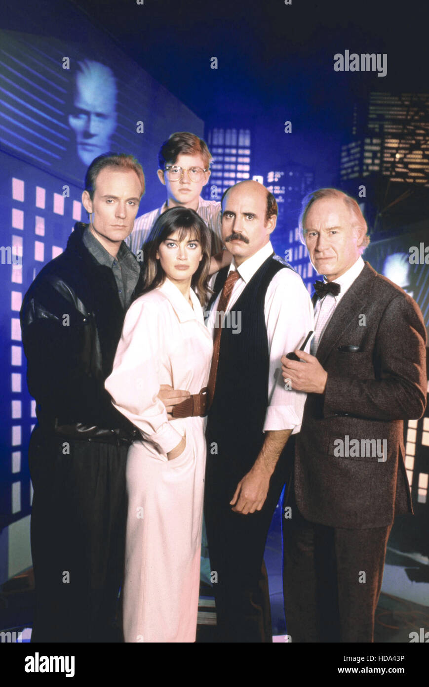 MAX HEADROOM, from left: Matt Frewer, Chris Young (rear), Amanda Pays ...
