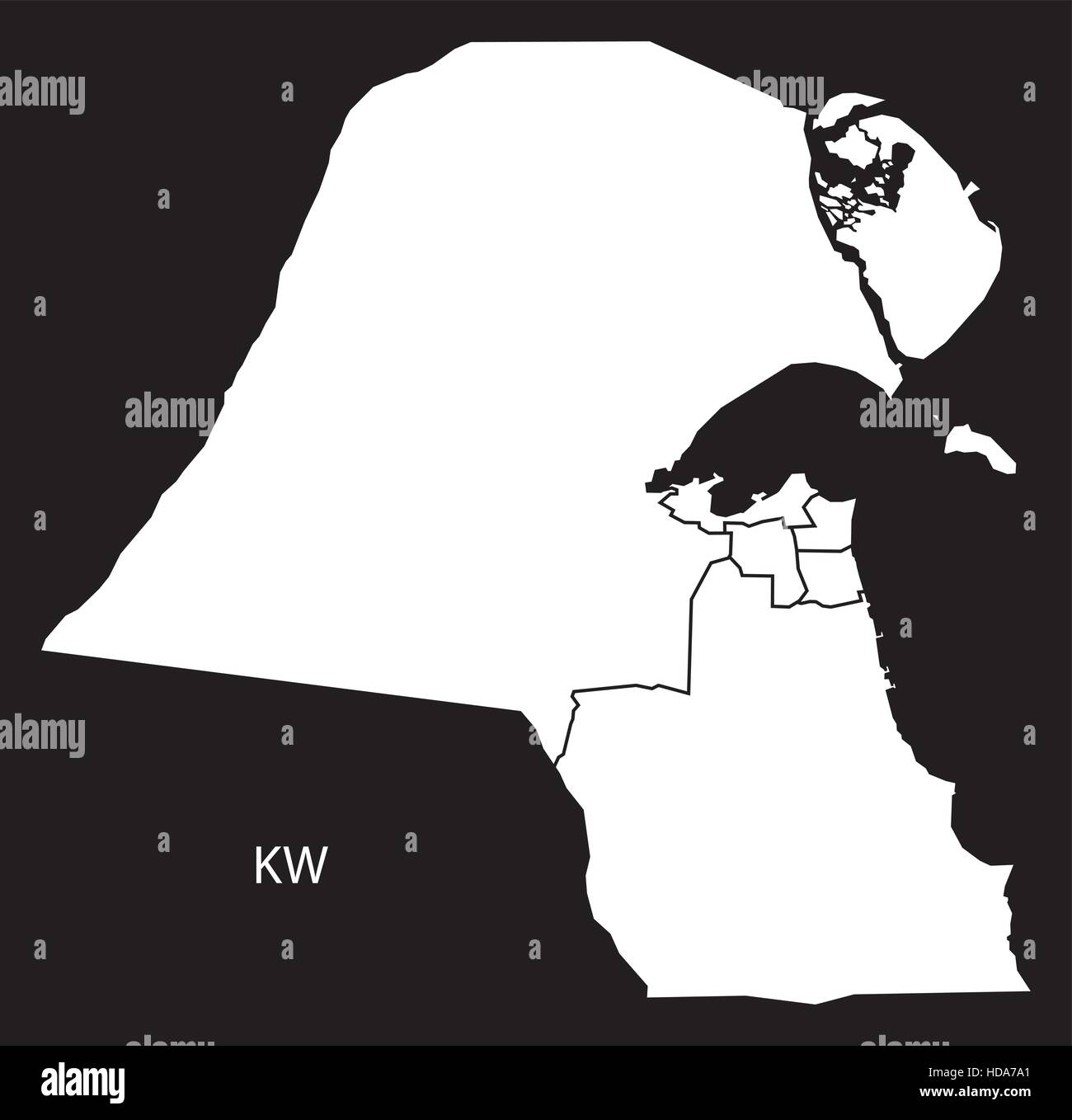 Kuwait governorates Map black and white illustration Stock Vector Image ...