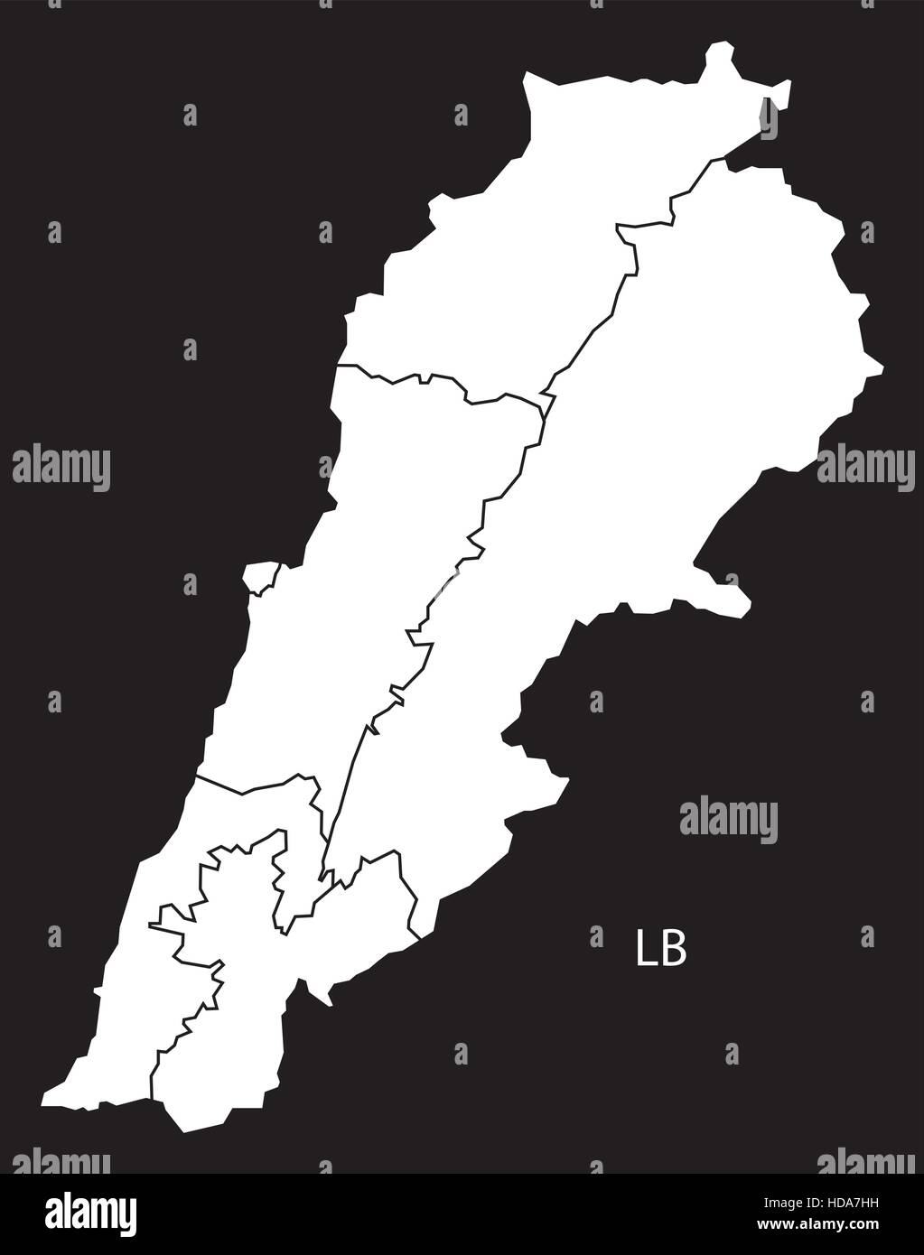 Lebanon governorates Map black and white illustration Stock Vector ...