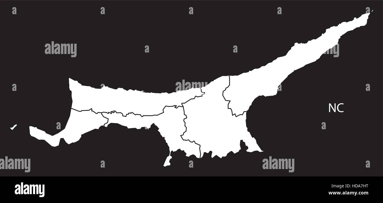 Northern Cyprus regions Map black and white illustration Stock Vector ...