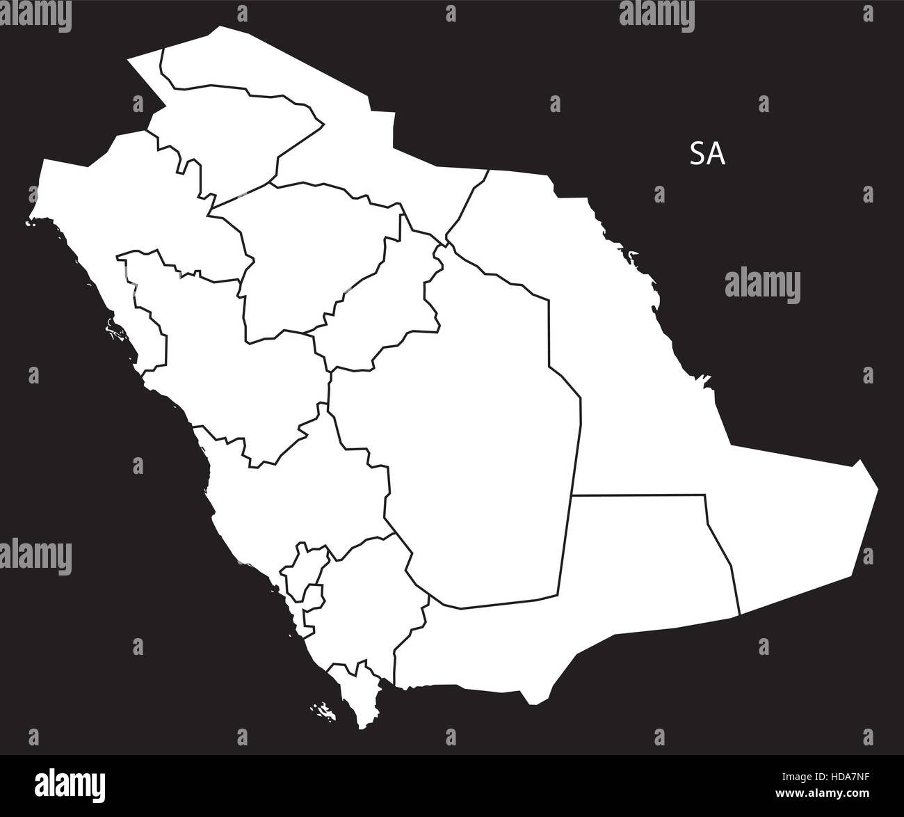 Saudi Arabia regions Map black and white illustration Stock Vector ...