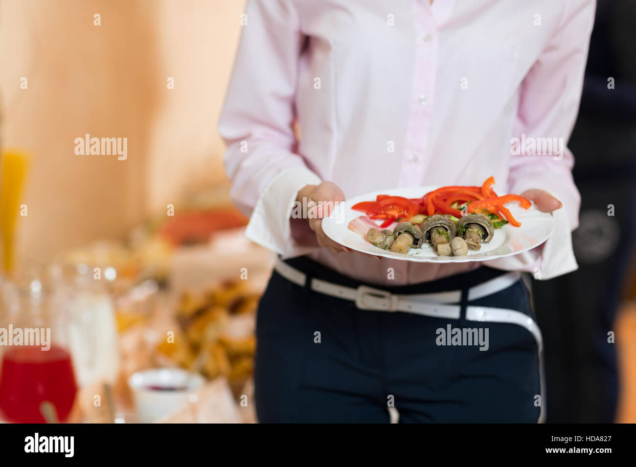 Businesswoman Hold Plate Catering Buffet Food Restaurant, Business ...