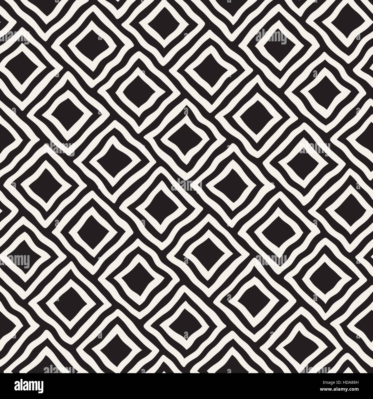 Vector Seamless Black and White Hand Drawn Rhombus Lines Pattern Stock ...