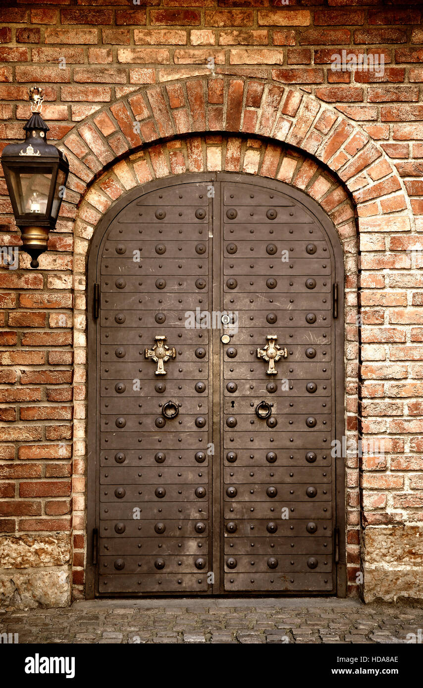 Details of old metal door at medieval fortress Akershus in Oslo, Norway ...